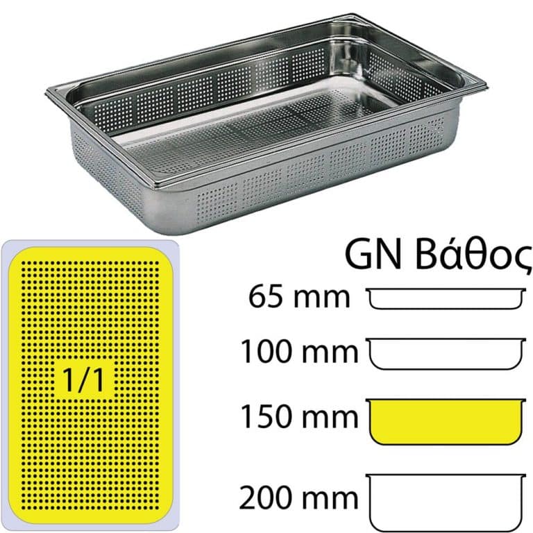 Δοχείο Γαστρονομίας ΙΝΟΧ διάτρητο (NF Standard), GN1/1 (325 x 530mm ...